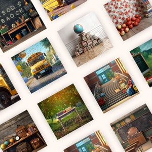 178 Back to School Digital Backdrops, Busses, Vintage Classes, Apple ...