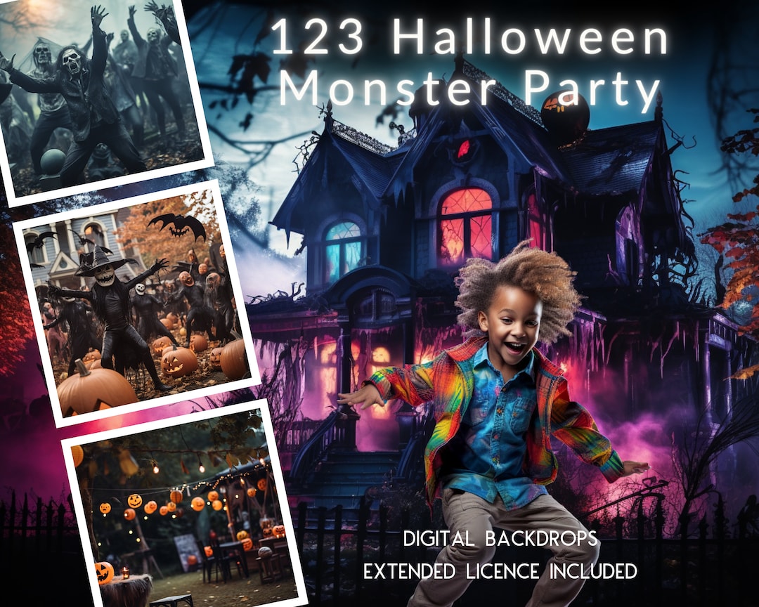 123 Halloween Monster Dance Party Digital Backdrops, Monster Mash ...