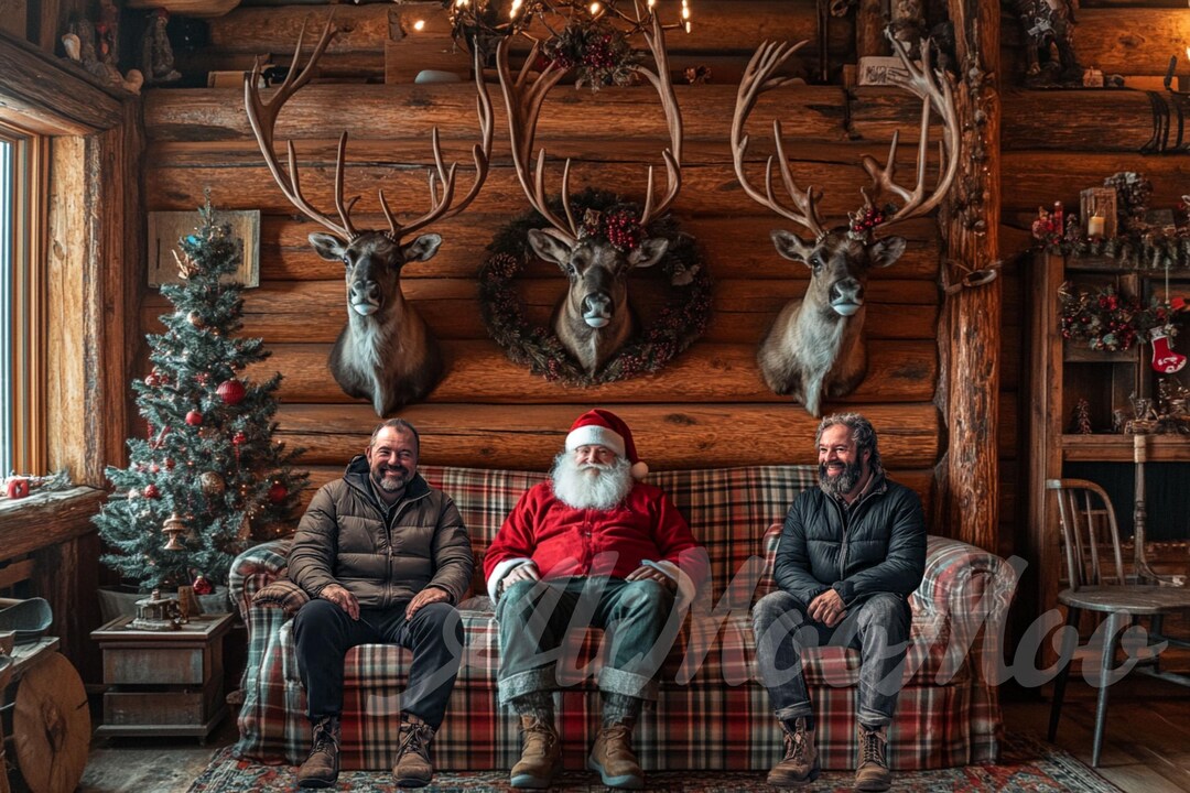 Santa's Hunting Lodge, Dark Humour Christmas Backdrop, Funny Reindeer ...