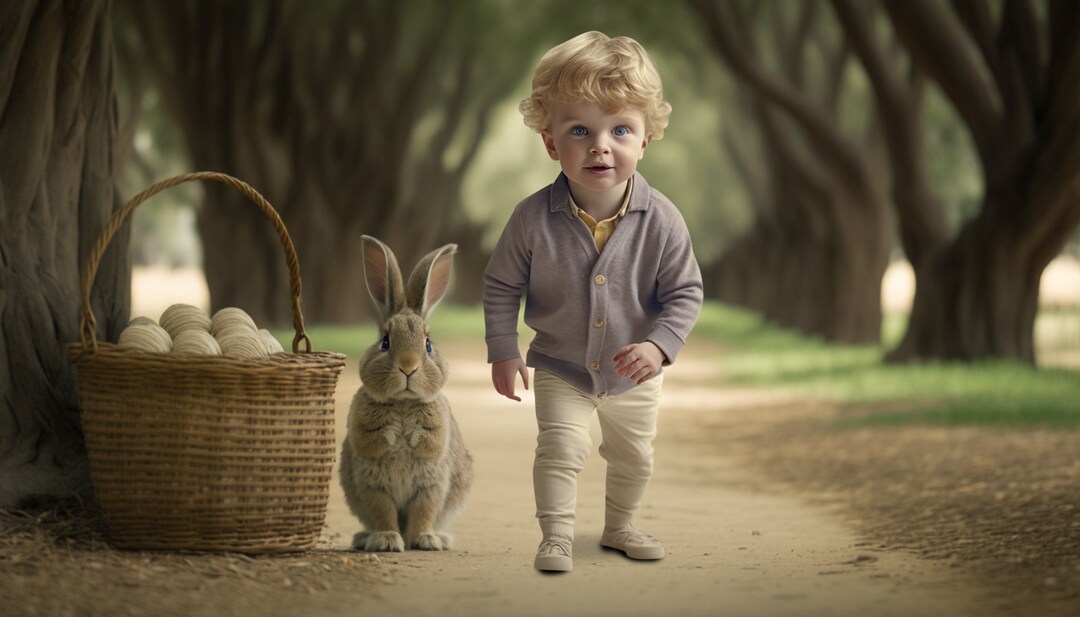 Easter Bunny on a Path in A Forest CG Digital Backdrop, Spring Rabbit ...