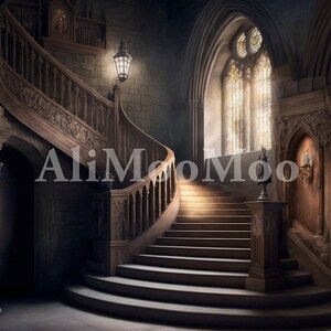 Magical Wizard Stairs CG Digital Backdrop, Wizard Stock, Gothic School ...