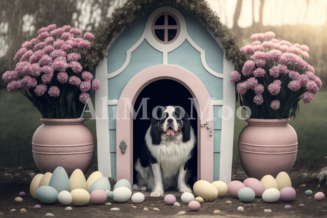 Easter Dog Cat House CG Digital Backdrop, Home Easter Background, Bunny ...