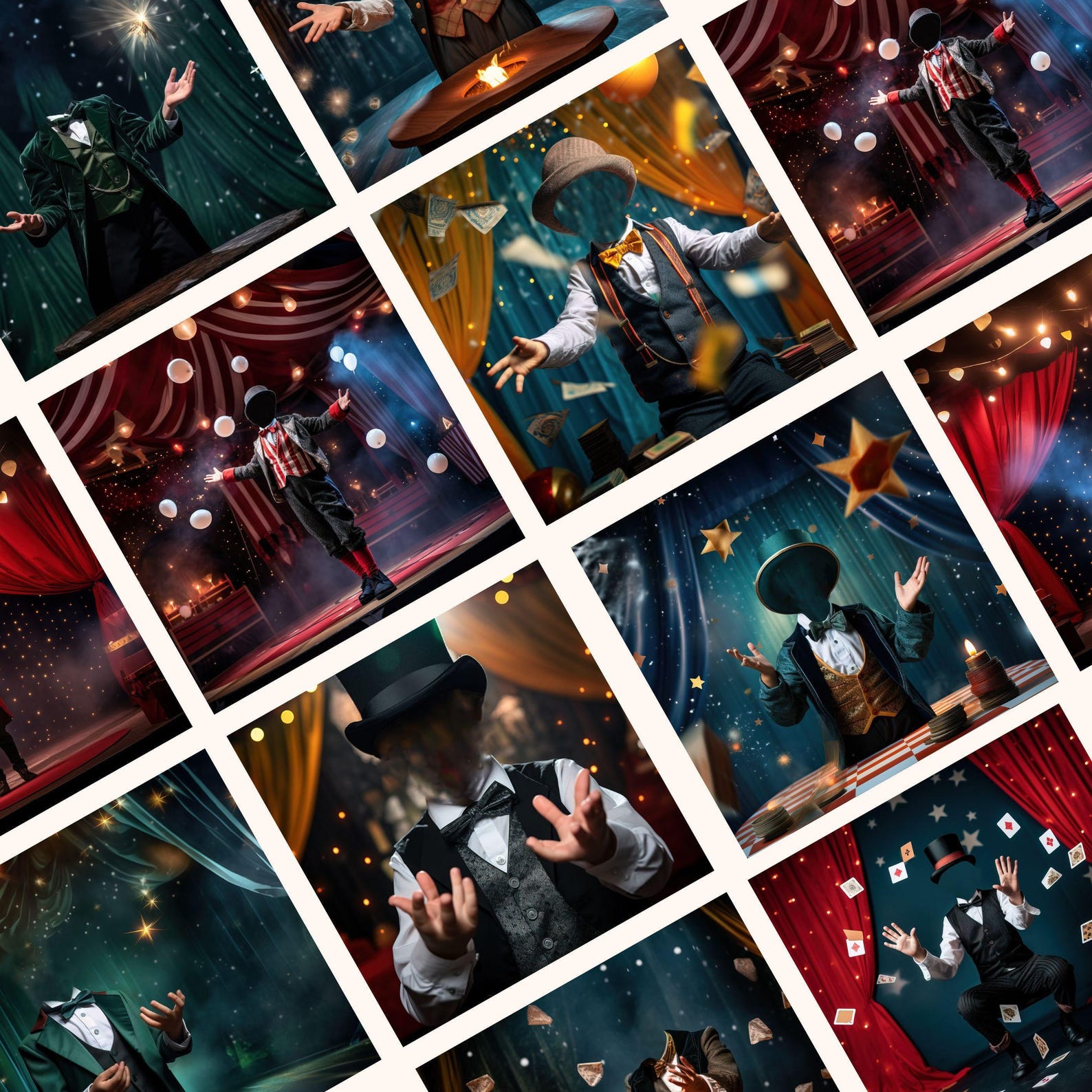 43 Magician Inspired CG Digital Backdrops, Floating Cards, Face Replace ...