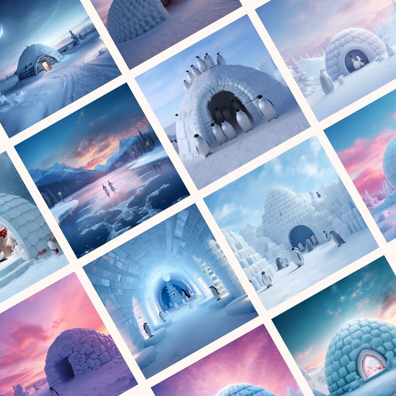 70 Penguin and Igloo CG Digital Backdrops, Baby Penguins, Holiday ...