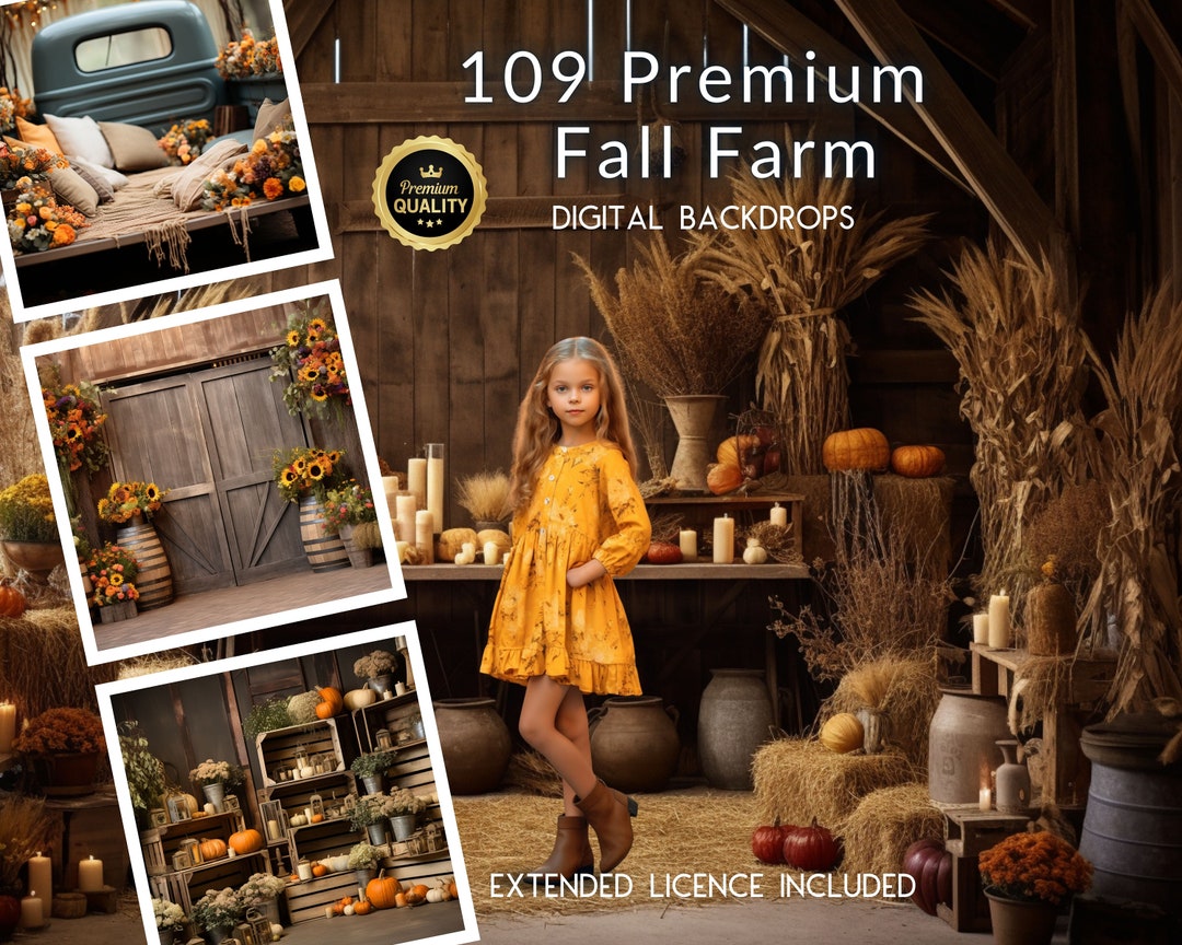109 Premium Autumn Farm CG Digital Backdrops, Fall Rustic Barn, Pumpkin ...