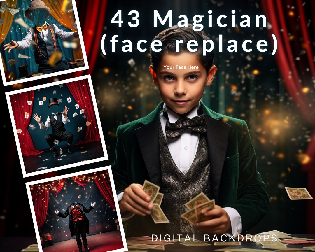 43 Magician Inspired CG Digital Backdrops, Floating Cards, Face Replace ...
