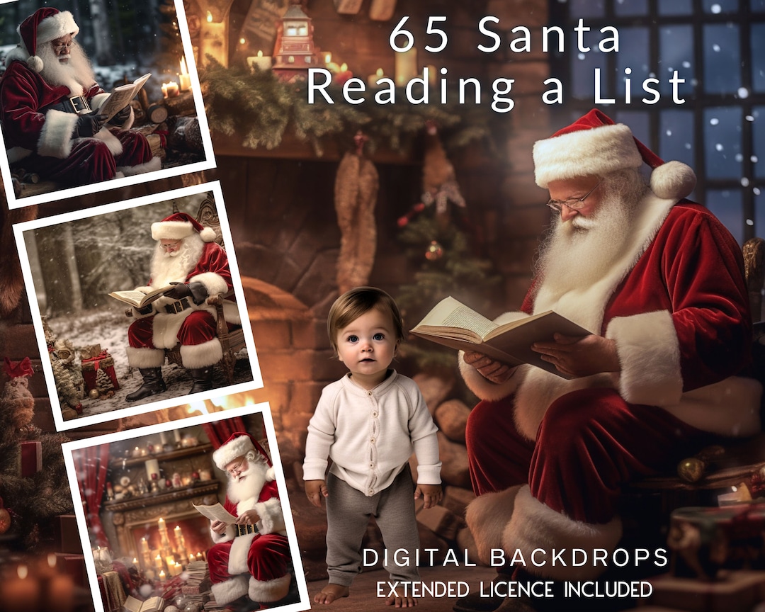 65 Santa Reading His List CG Digital Backdrops, Christmas Stock, Black ...