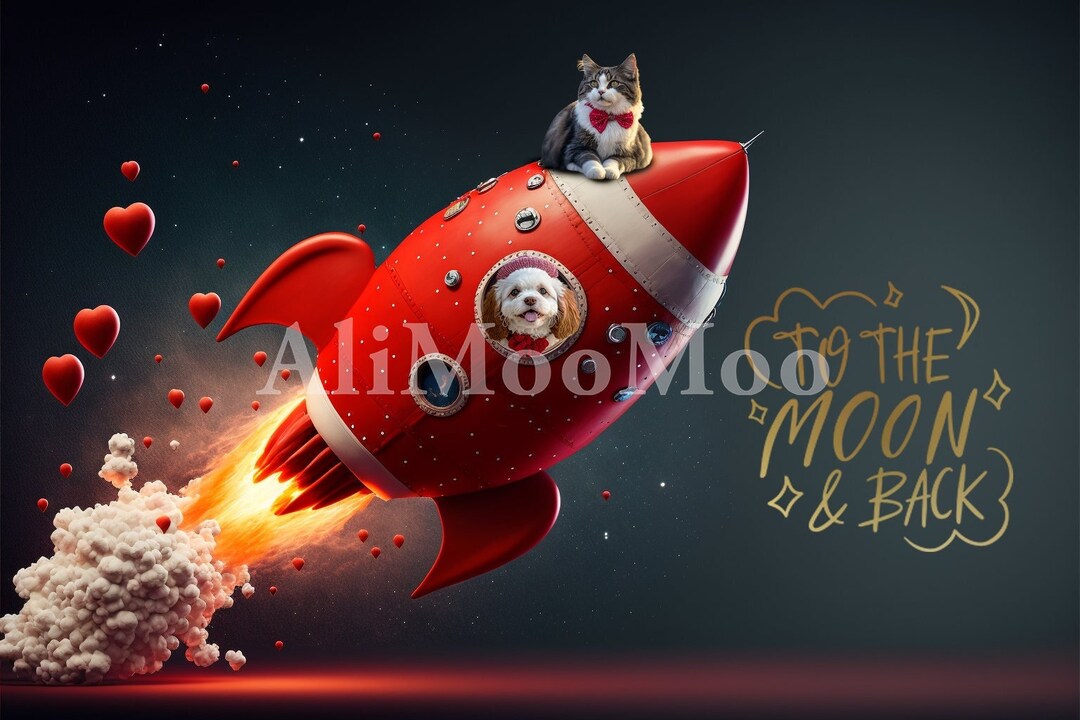 Valentine Rocket CG Digital Backdrop, Love You to the Moon, Valentine ...