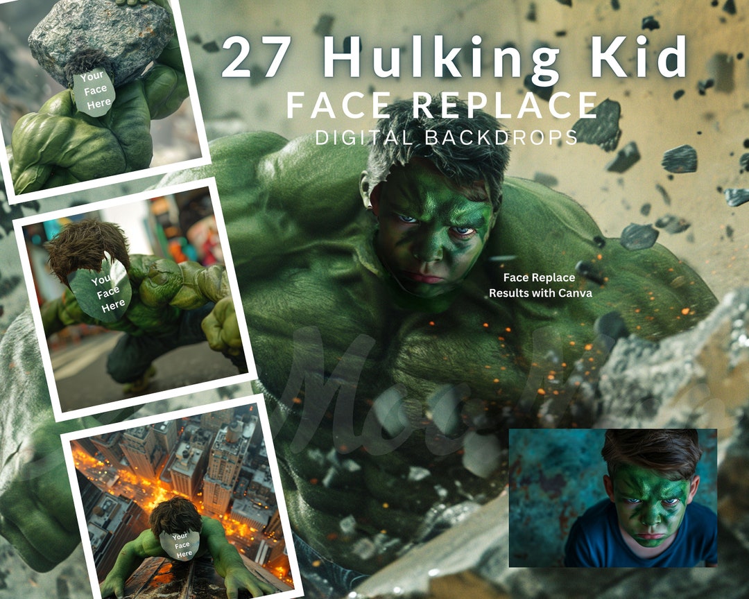 27 Hulking Kid Super Hero Inspired CG Digital Backdrops, Green Super ...