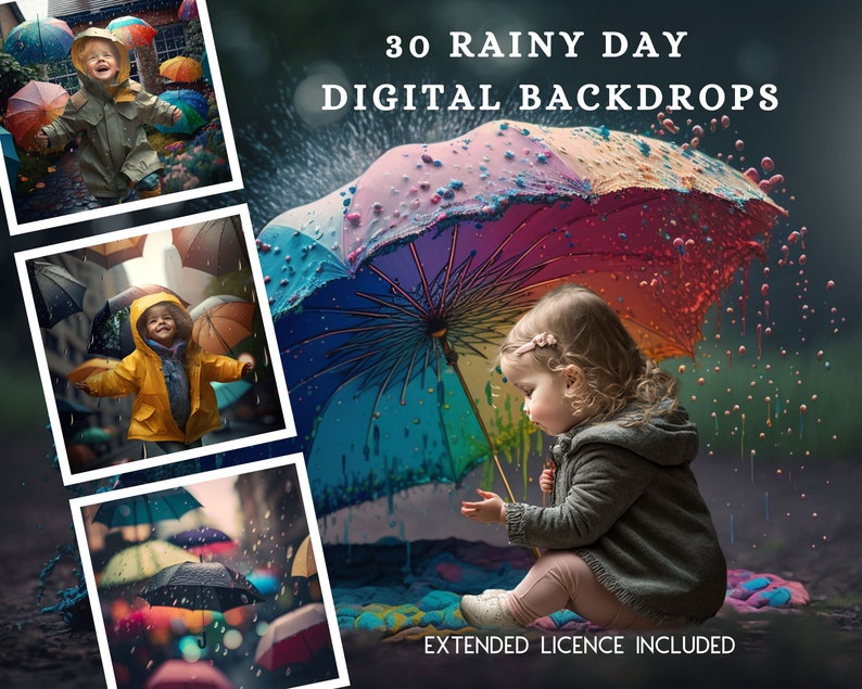 30 Rainy Day Umbrellas CG Backdrops Rainbow Backdrops Rainy - Etsy