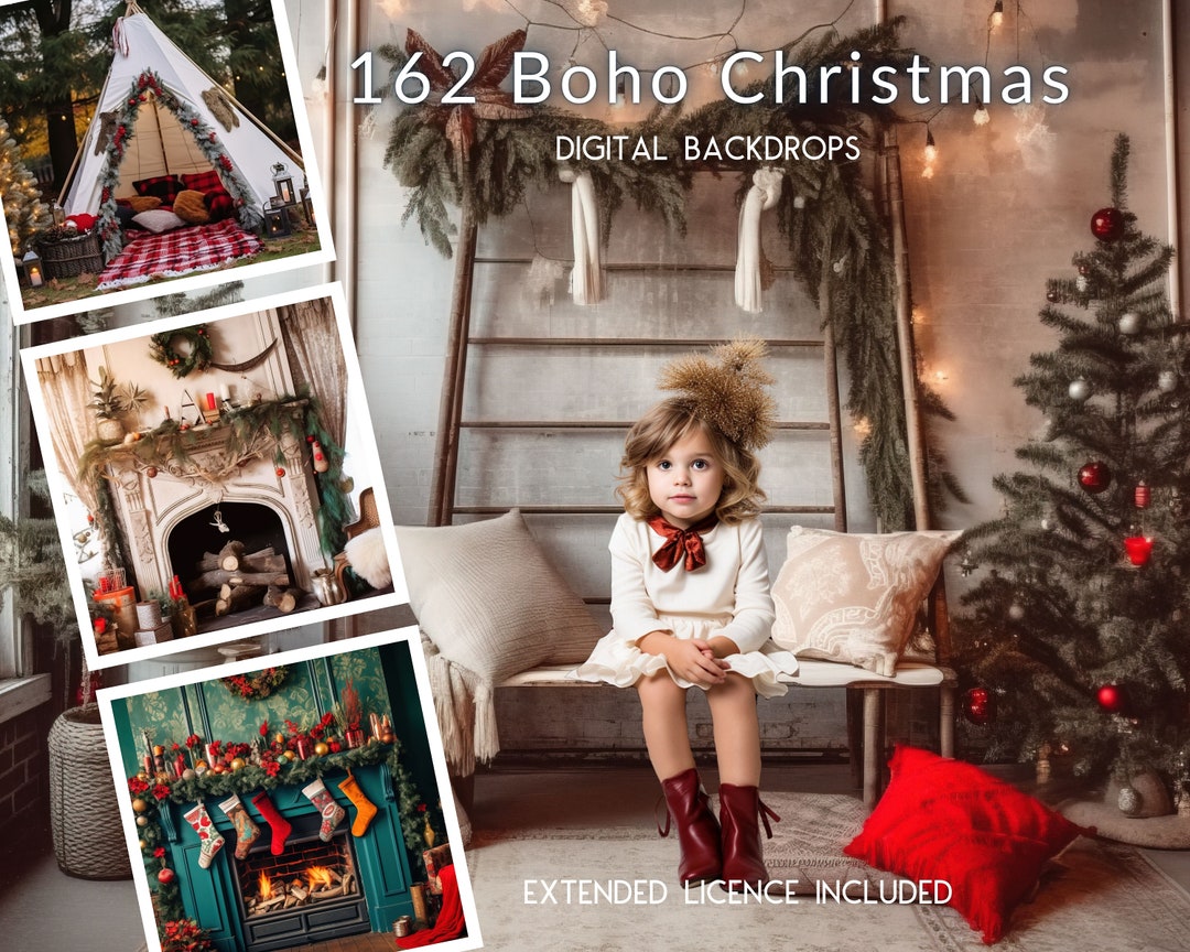 162 Boho Christmas CG Digital Backdrops, Rustic, Vintage Holiday ...
