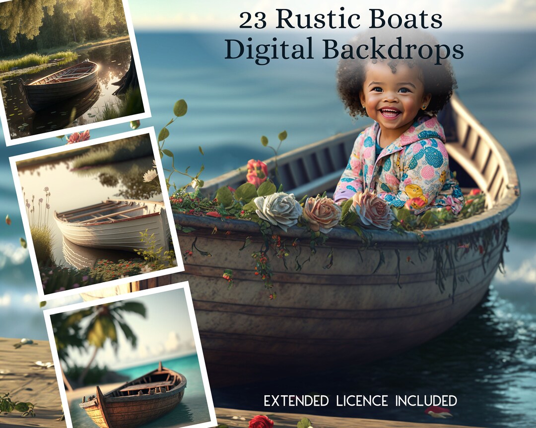 23 Beautiful Rustic Boats Digital CG Backdrops, Boat Backgrounds, Boat ...