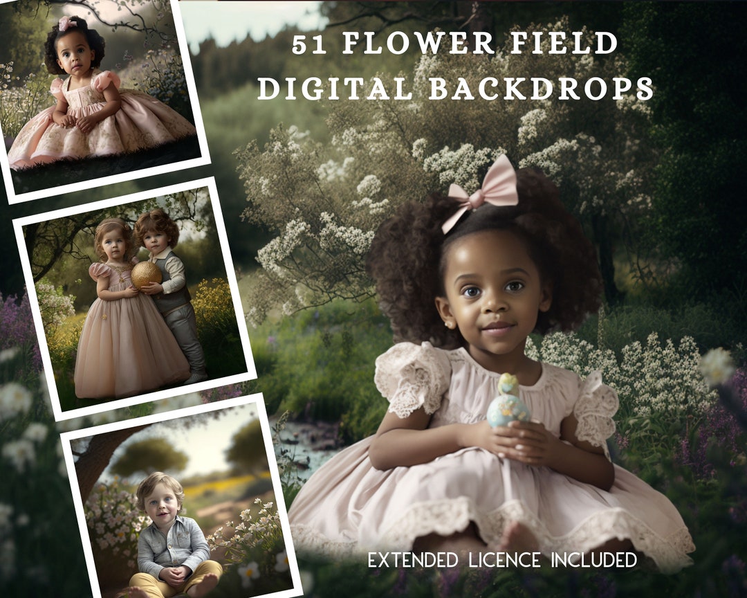 51 Flower Field CG Digital Backdrops, Wild Flower Backdrop, Mega Bundle ...
