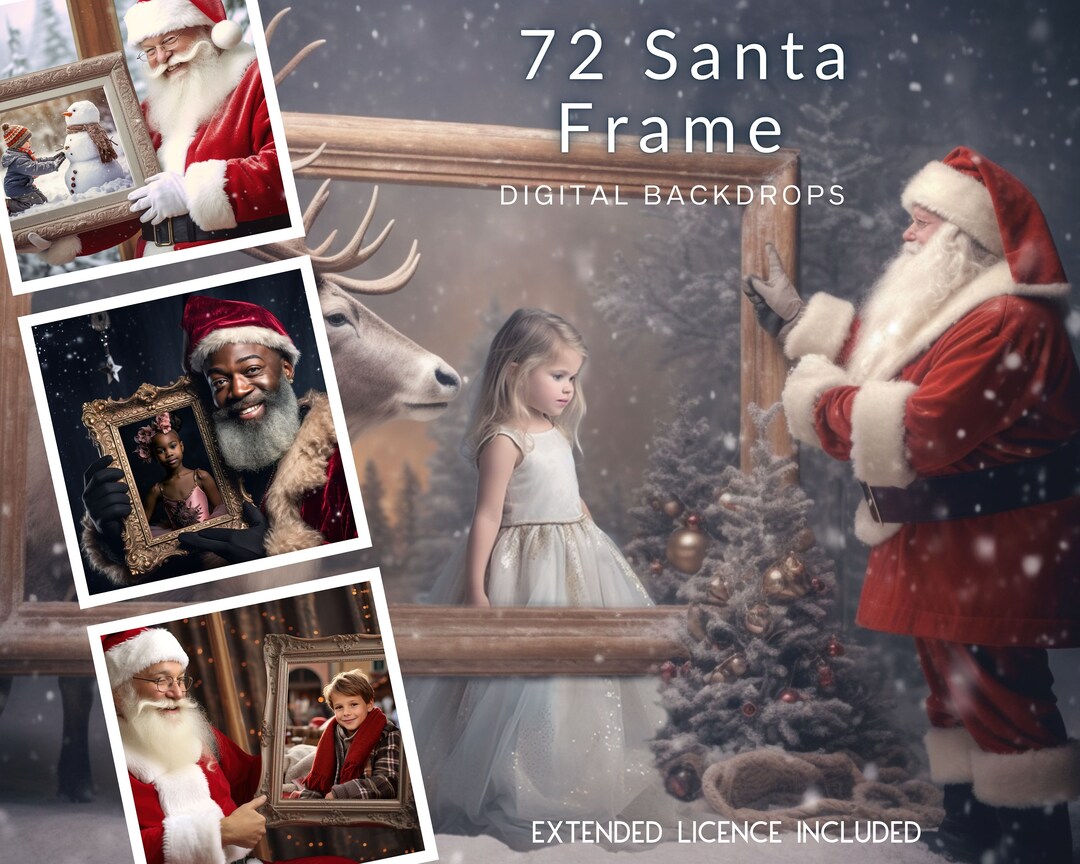 72 Santa Frame Christmas CG Digital Backdrops, Santa Holding a Photo ...