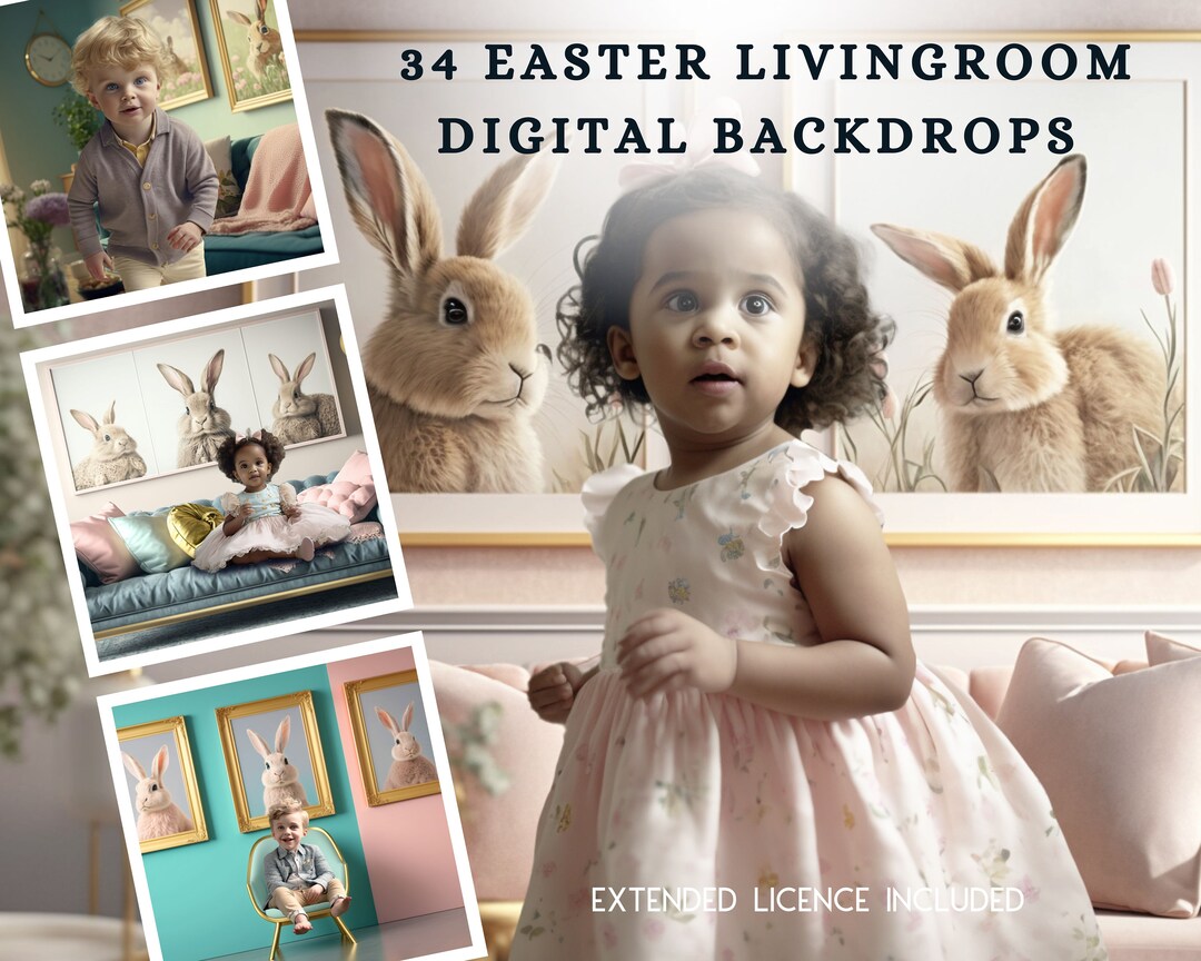 34 Easter Bunny Living Room CG Backdrops, Easter Background, Easter Room, Easter Mega Bundle ...