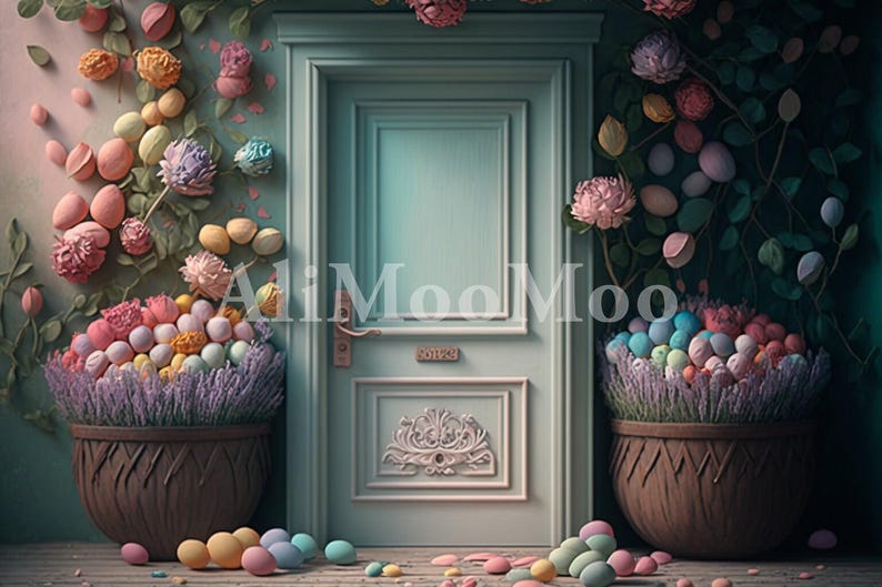 Colourful Vintage Easter Door CG Digital Backdrop, Home Easter ...