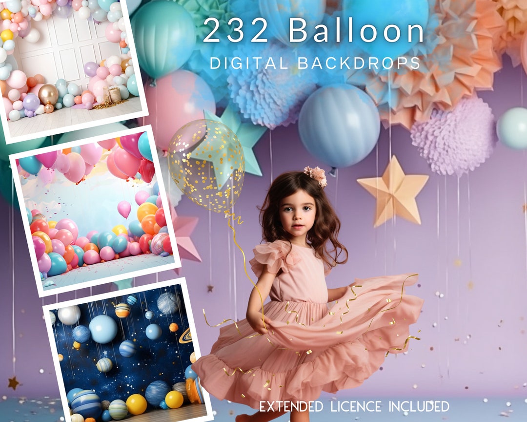 232 Balloon Wall Digital CG Backdrop, Balloon Wall Birthday Backdrop ...