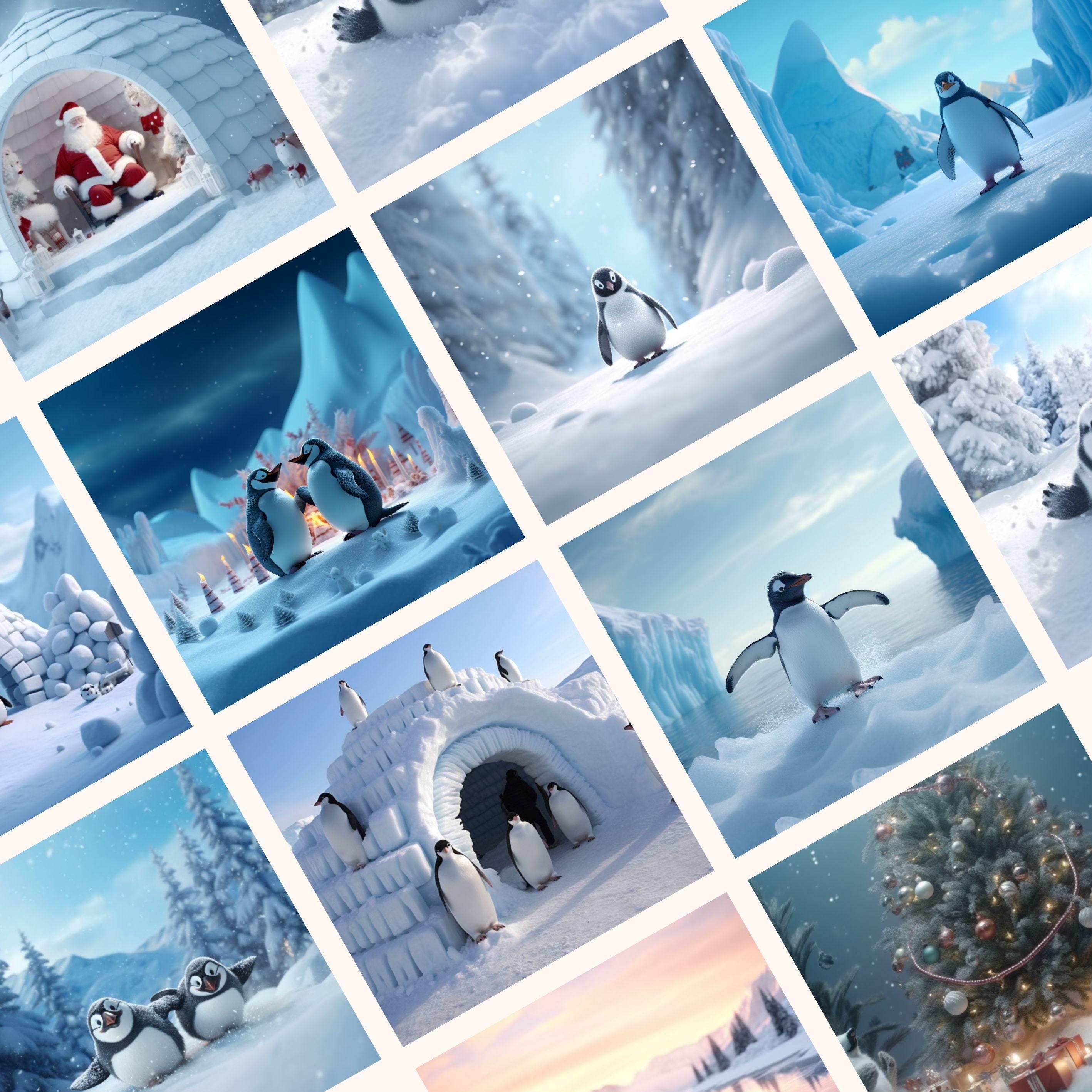 70 Penguin and Igloo CG Digital Backdrops, Baby Penguins, Holiday ...