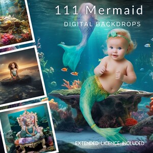 111 Mermaid Digital CG Backdrops, Ocean Backgrounds, Beach Stock ...