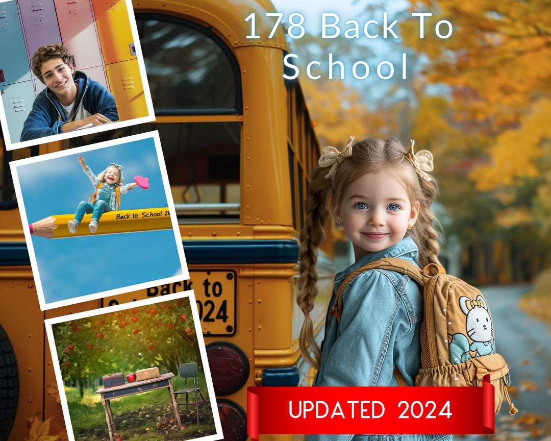 178 Back to School Digital Backdrops, Busses, Vintage Classes, Apple Orchards, Graduation, Books ...