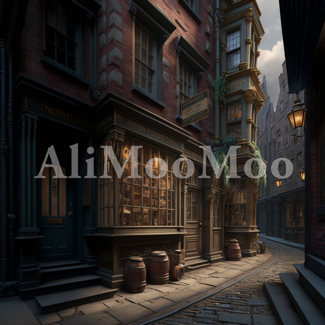 Magical Wizard Alley CG Digital Backdrop, Wizard Stock, Gothic Shops ...