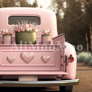 A Pink Valentine Vintage Pickup Truck Decorated for Valentine's Day ...