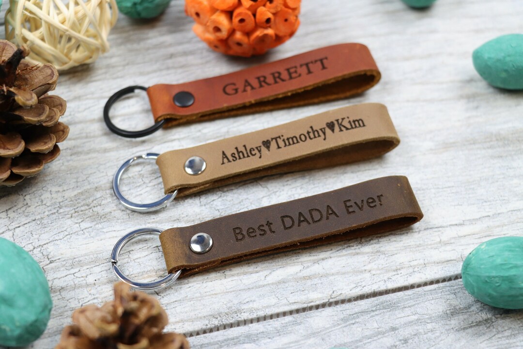 Personalized Leather Keychain, Engraved Fathers Day Gift - Etsy