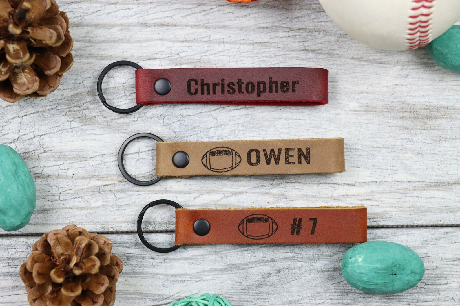 Personalized Football Keychain, Engraved Leather Team Gift - Etsy