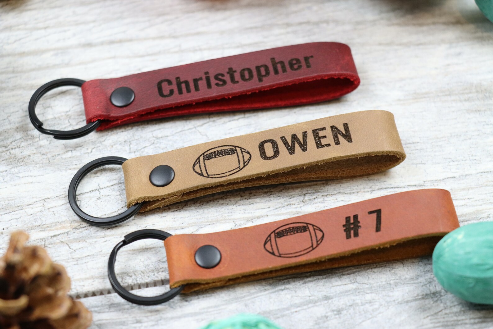 Personalized Football Keychain, Engraved Leather Team Gift - Etsy