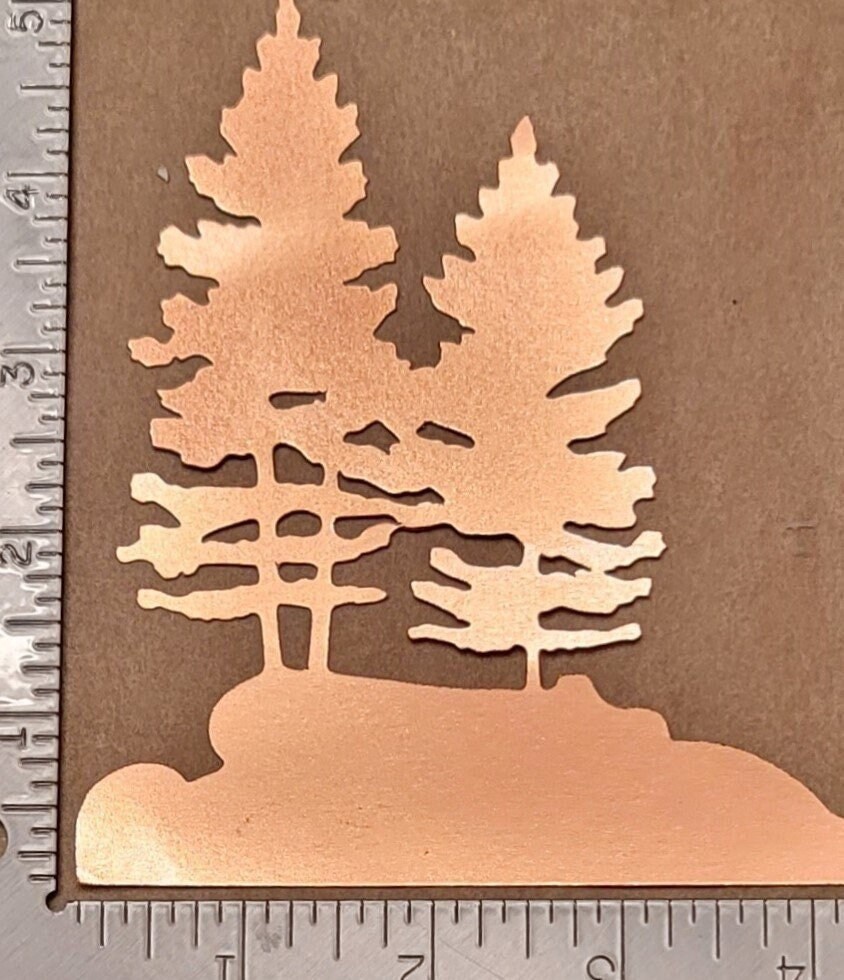 Stained Glass Copper Foil Overlay - Evergreen Trees on the Rocks, Cliff ...