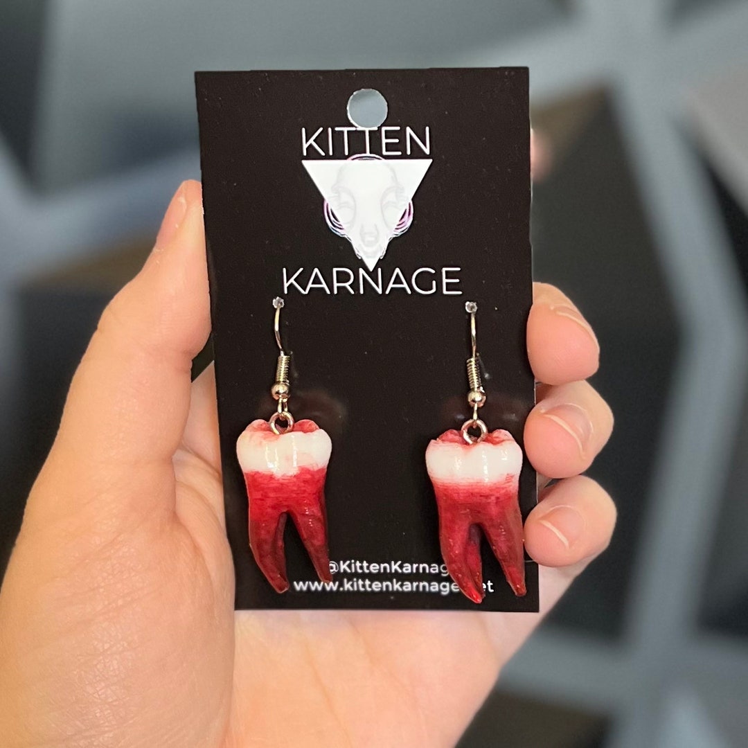3D Printed Realistic Bloody Teeth Molar Dentist Earrings - Etsy