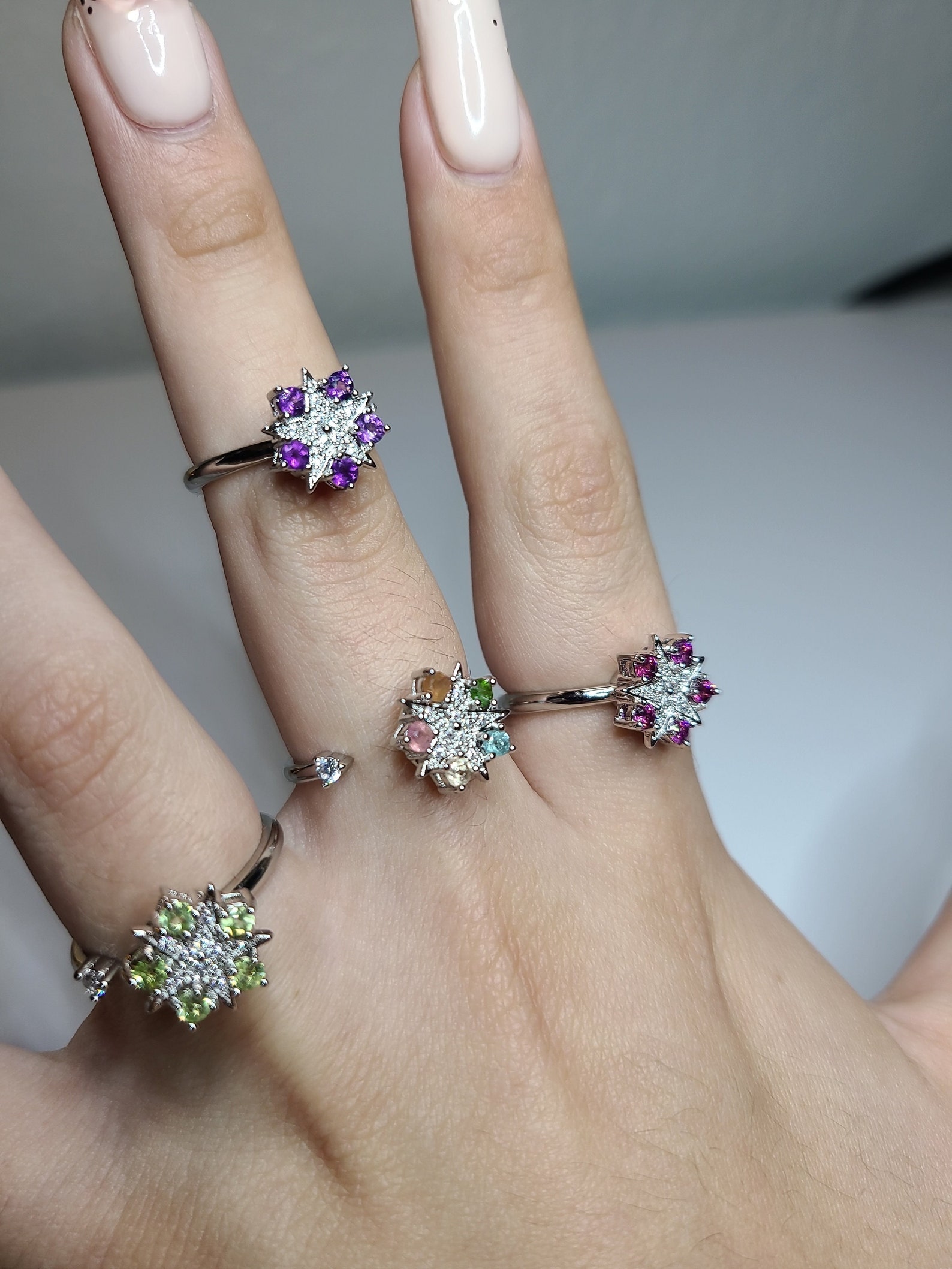 Spinning Crystal Rings: Peridot, Pink Tourmaline, Multi Crystal - Etsy
