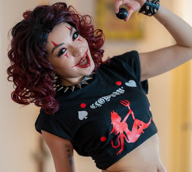 Clownin’ Red She-devil Silhouette With Card Symbols Graphic Tee - Etsy