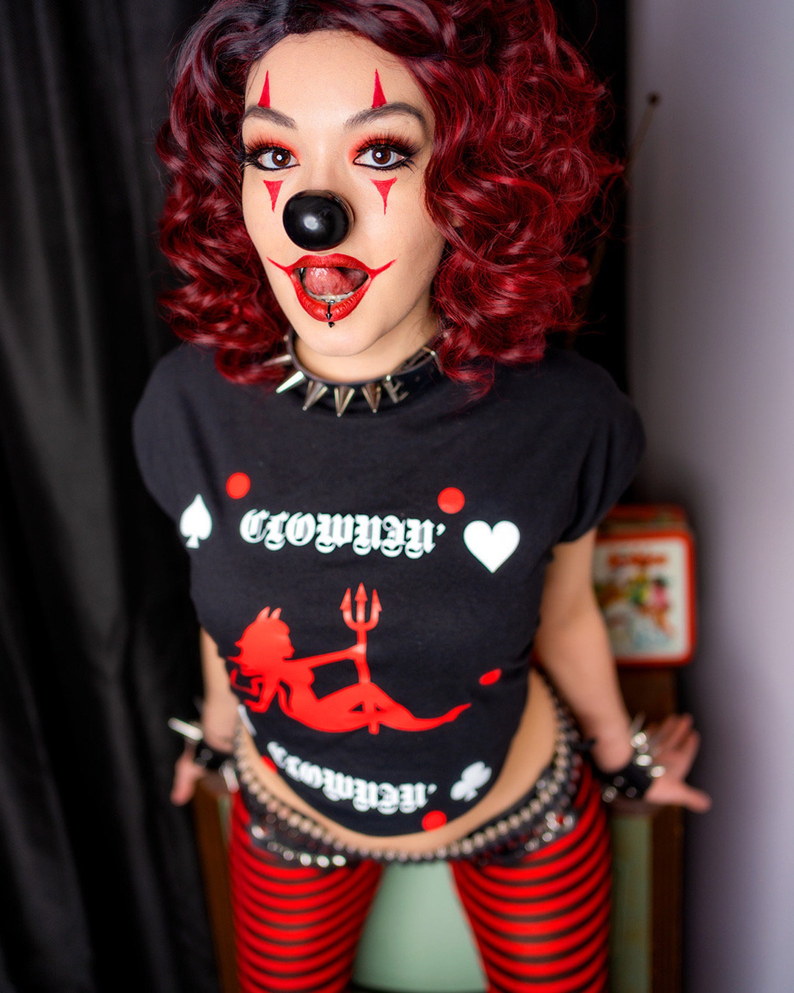 Clownin’ Red She-devil Silhouette With Card Symbols Graphic Tee - Etsy
