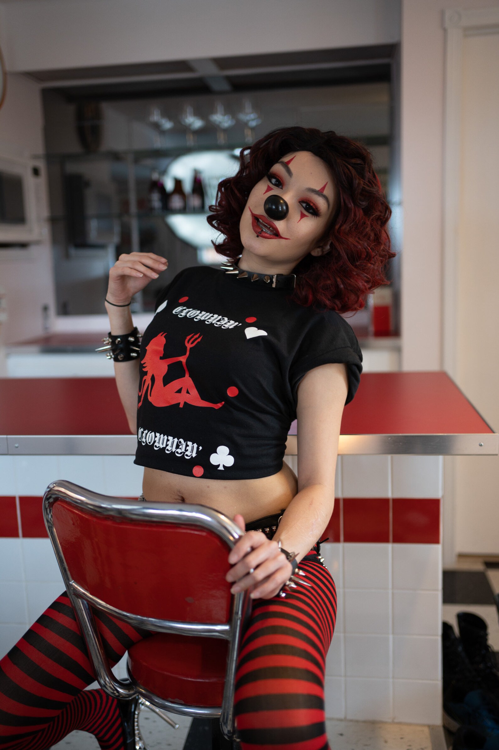 Clownin’ Red She-devil Silhouette With Card Symbols Graphic Tee - Etsy