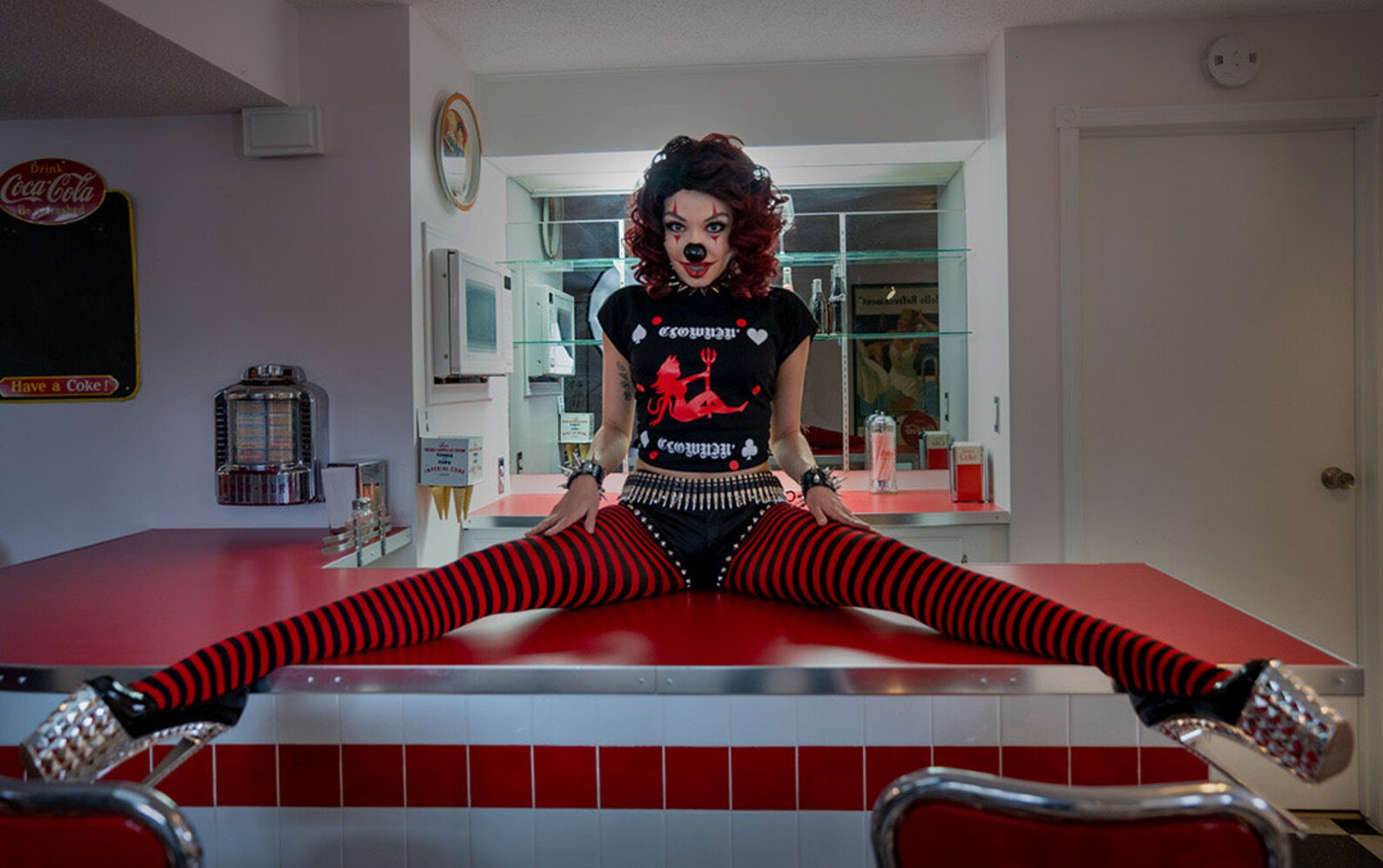 Clownin’ Red She-devil Silhouette With Card Symbols Graphic Tee - Etsy