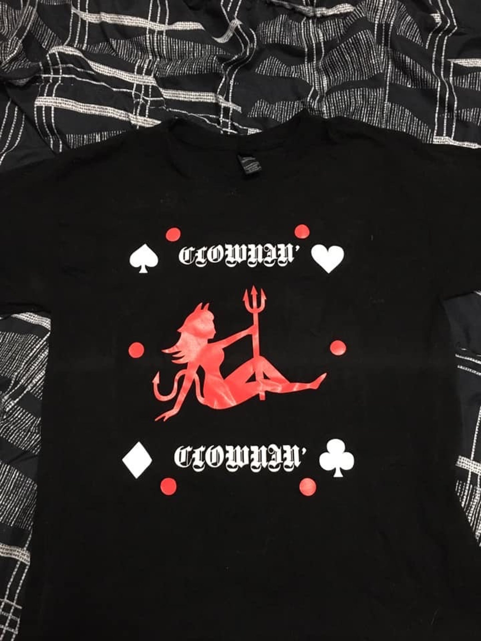 Clownin’ Red She-devil Silhouette With Card Symbols Graphic Tee - Etsy