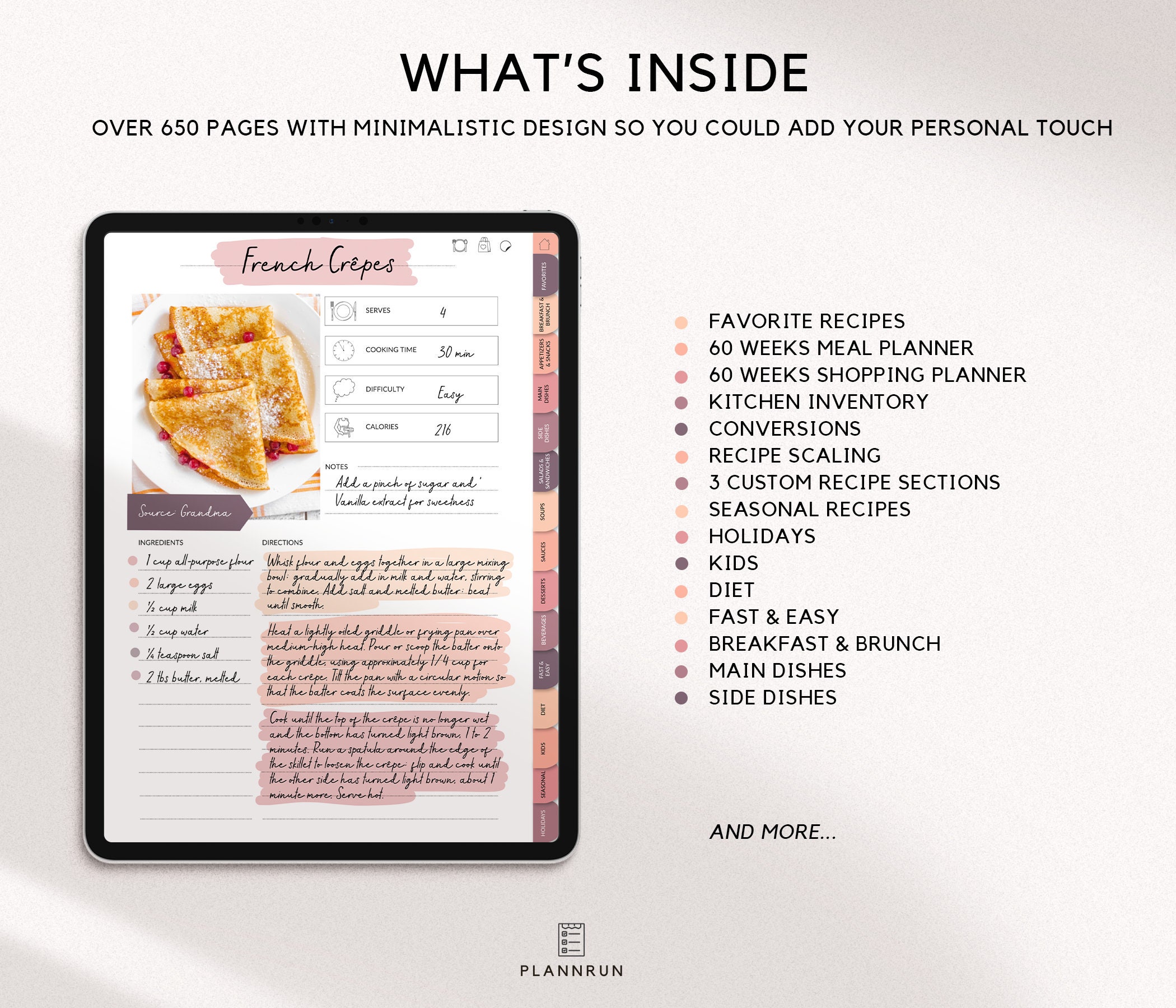 Recipe Book Meal Planner Recipe Journal Digital Cookbook for iPad ...