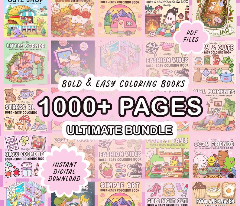 Coloring Book Bundle, Coco Wyo Girl Moments, Cute, Cozy and Comfy 1000 ...