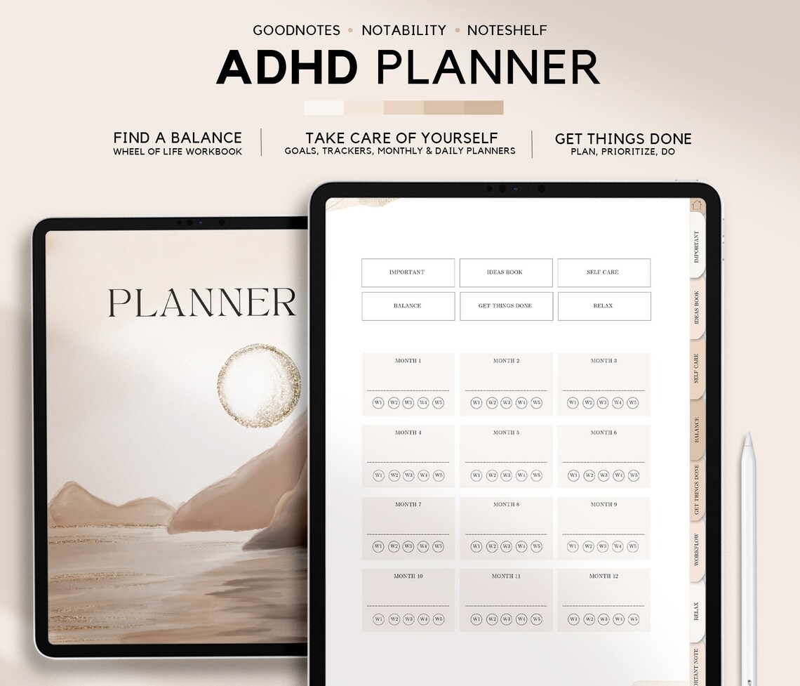 ADHD Digital Planner Self Care Productivity Life Balance - Etsy