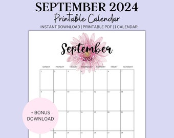 September 2024 Printable Calendar, Digital Download, Printable PDF ...