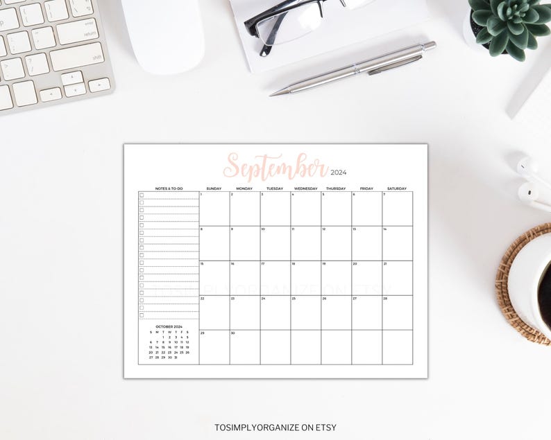 September 2024 Printable Calendar, Digital Download, Printable PDF ...