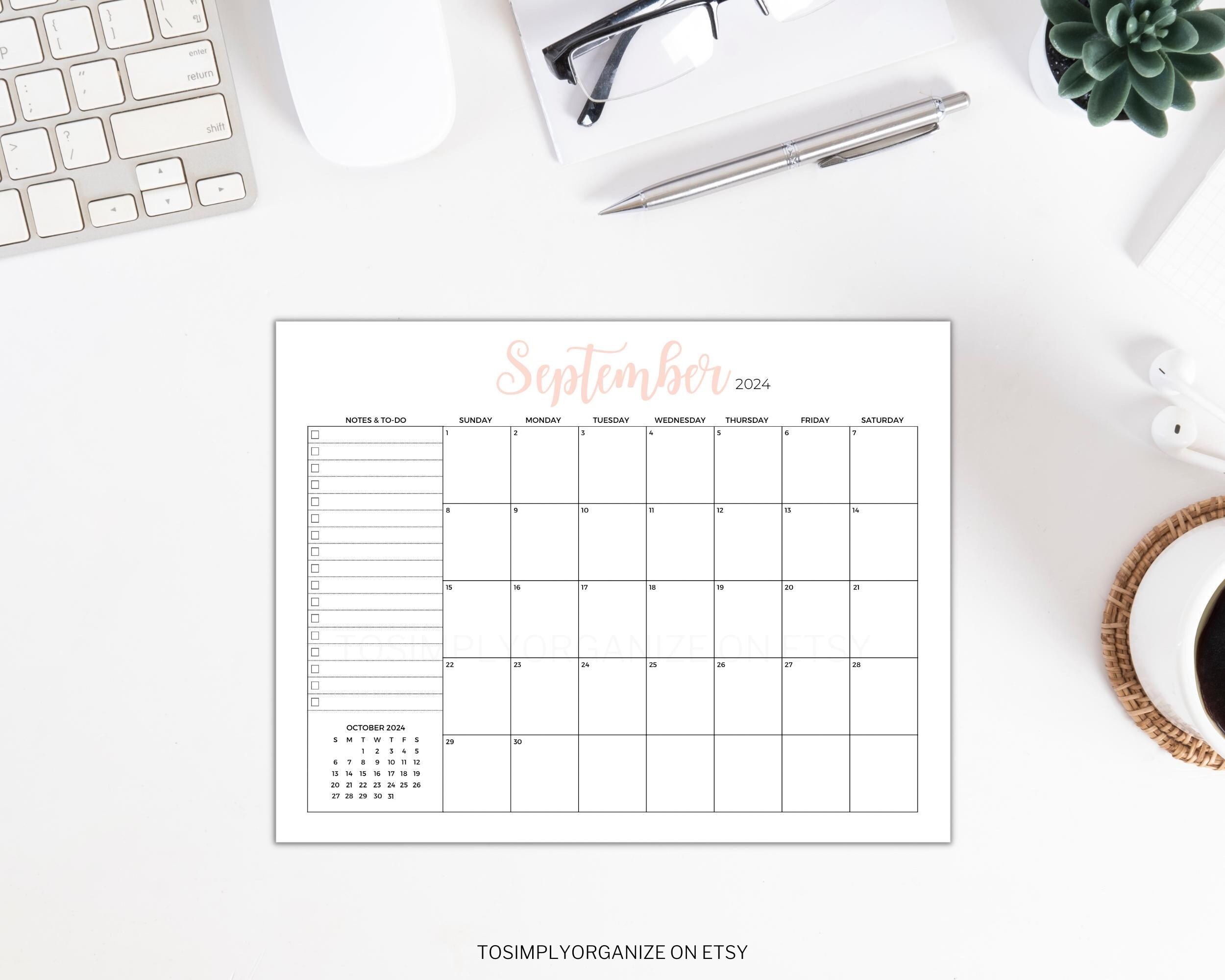 September 2024 Printable Calendar, Digital Download, Printable PDF ...