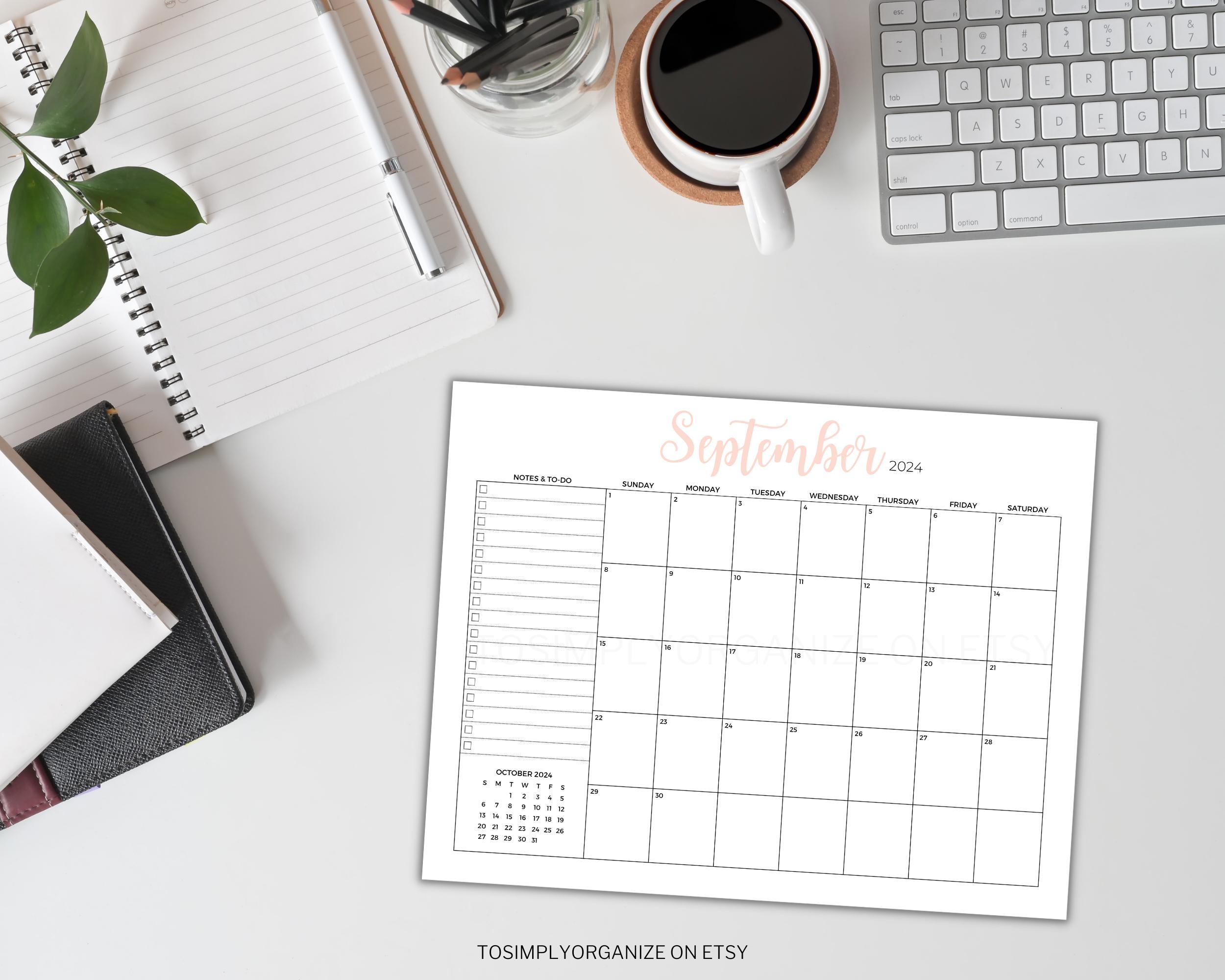 September 2024 Printable Calendar, Digital Download, Printable PDF ...