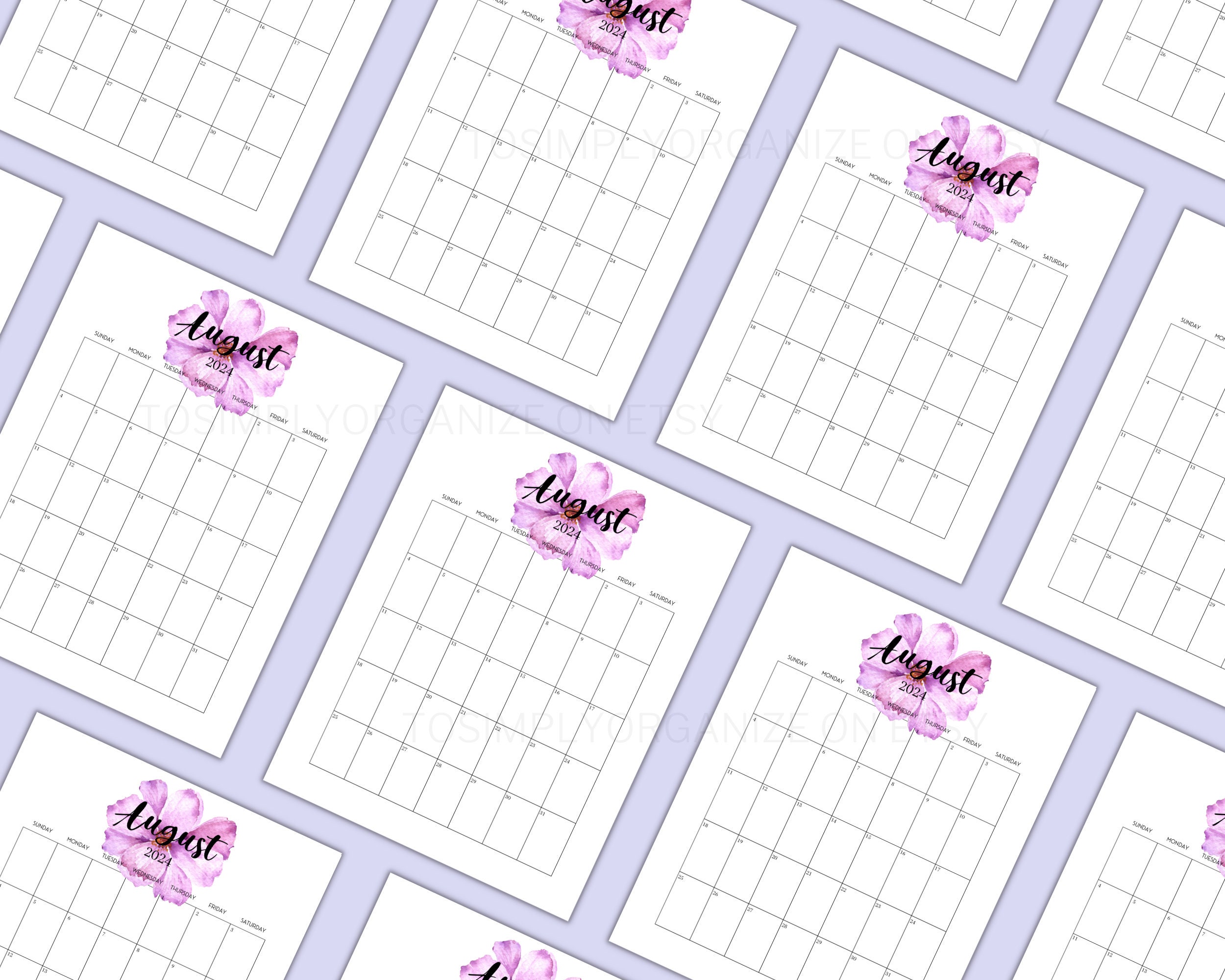 August 2024 Printable Calendar, Digital Download, Printable PDF, Floral ...