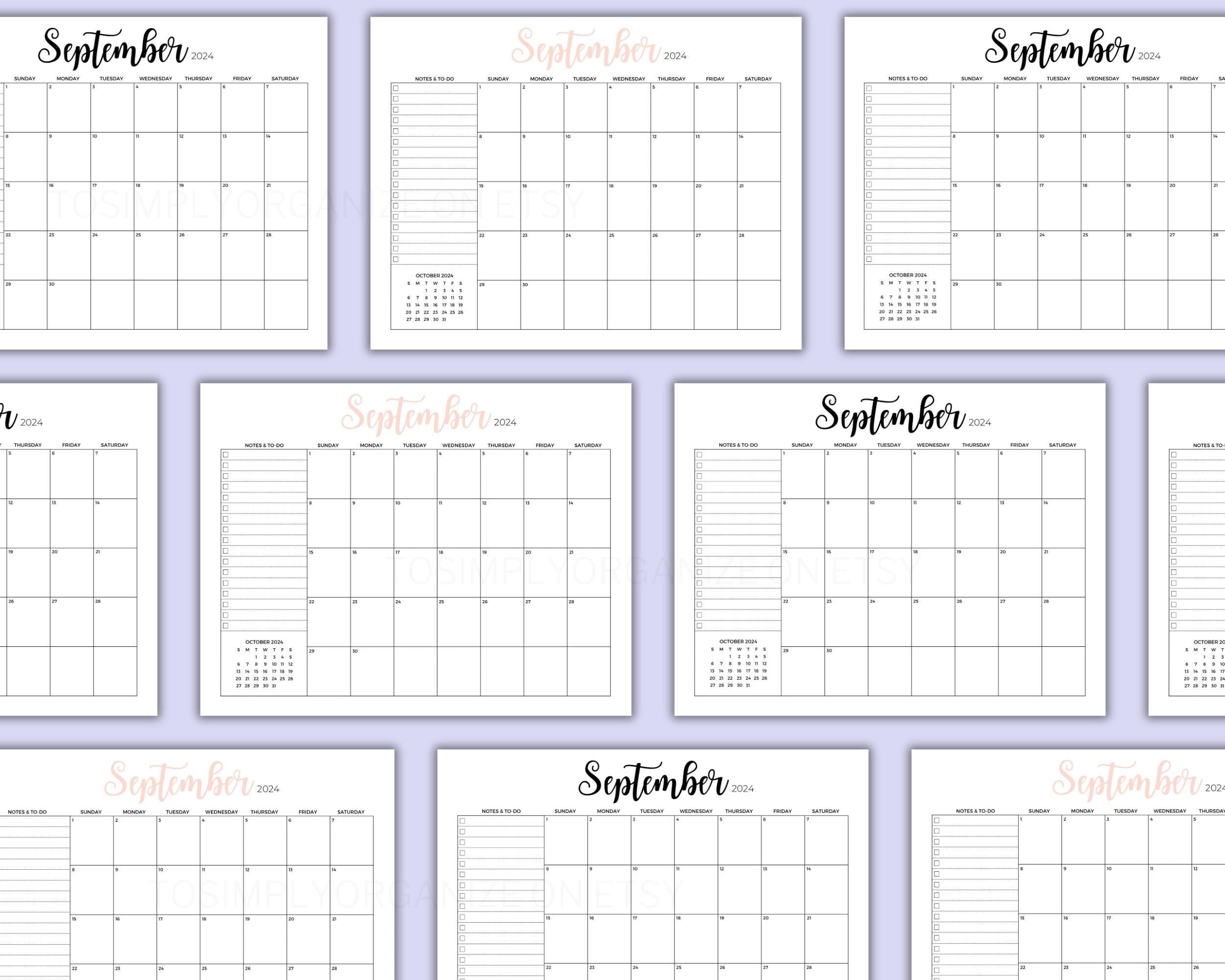 September 2024 Printable Calendar, Digital Download, Printable PDF ...
