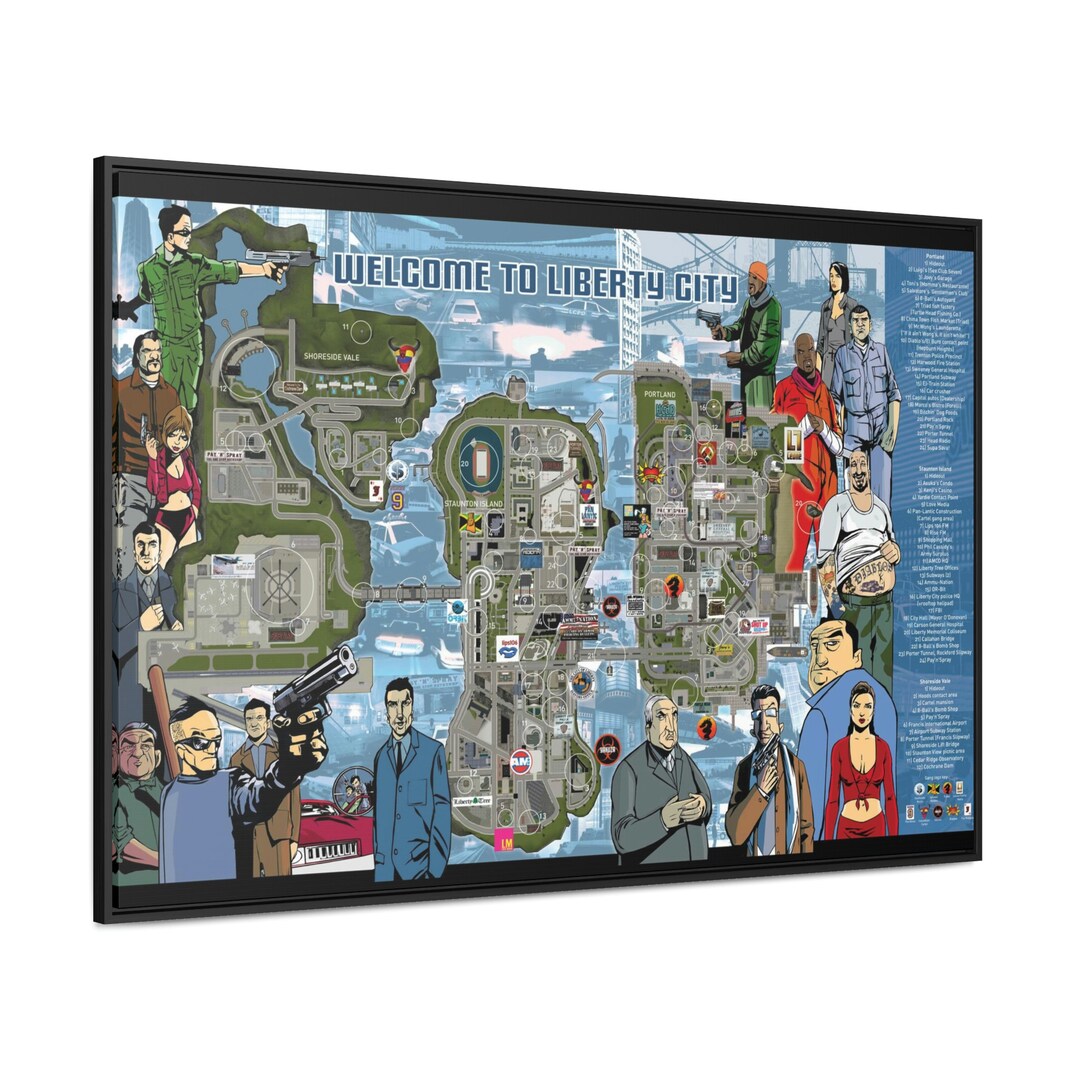 Grand Theft Auto 3 Canvas GTA3 Liberty City Map GTA Poster PS2 Video ...