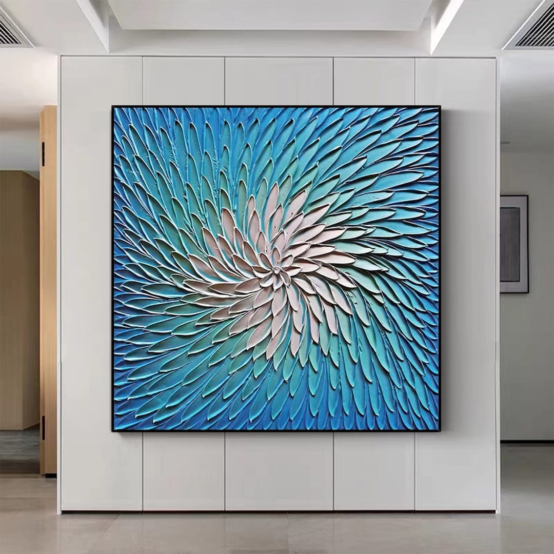 Original Abstract Oil Painting on Canvas, Modern Textured Blue Wall Art ...