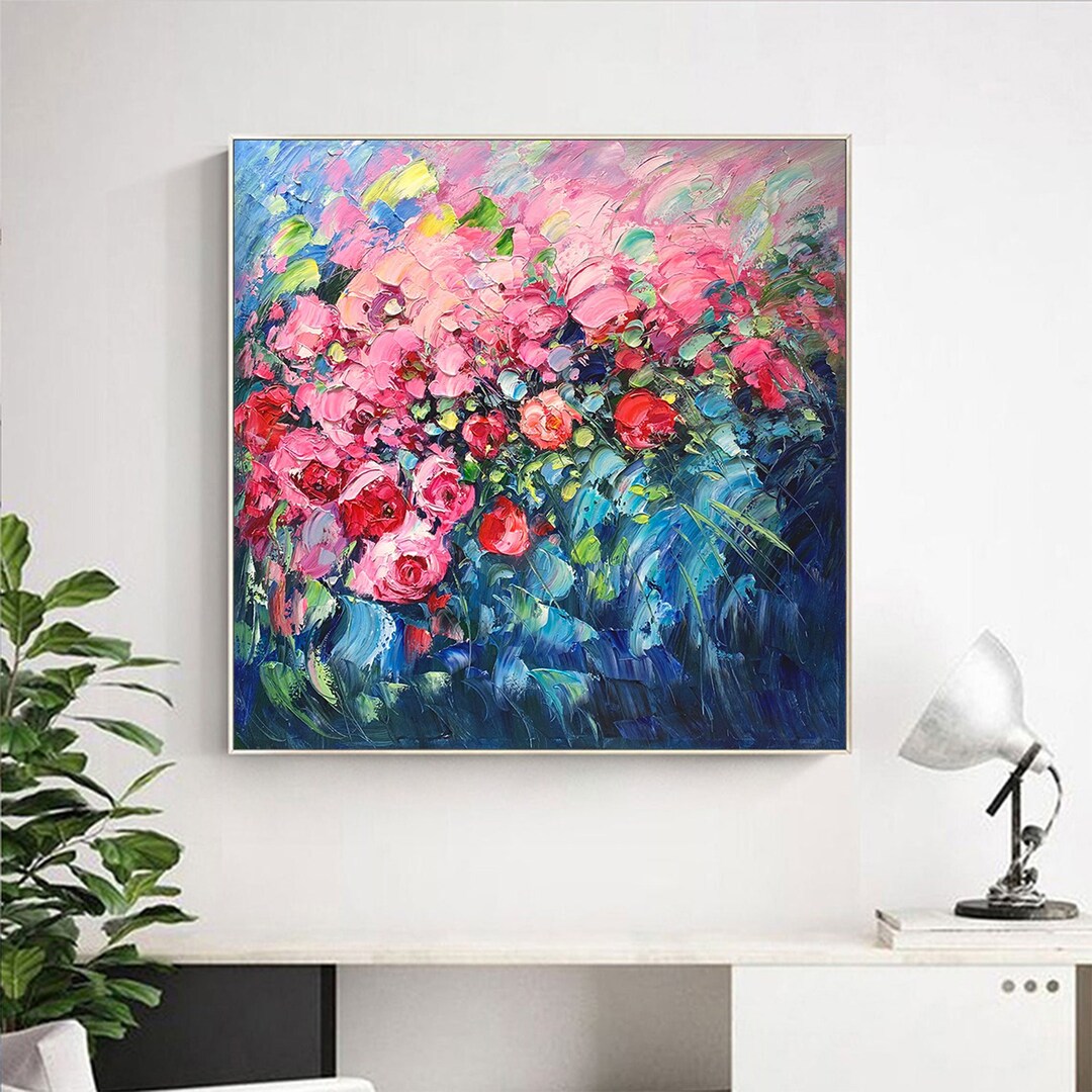 Abstract Blooming Red Flower Oil Painting on Canvas Original - Etsy