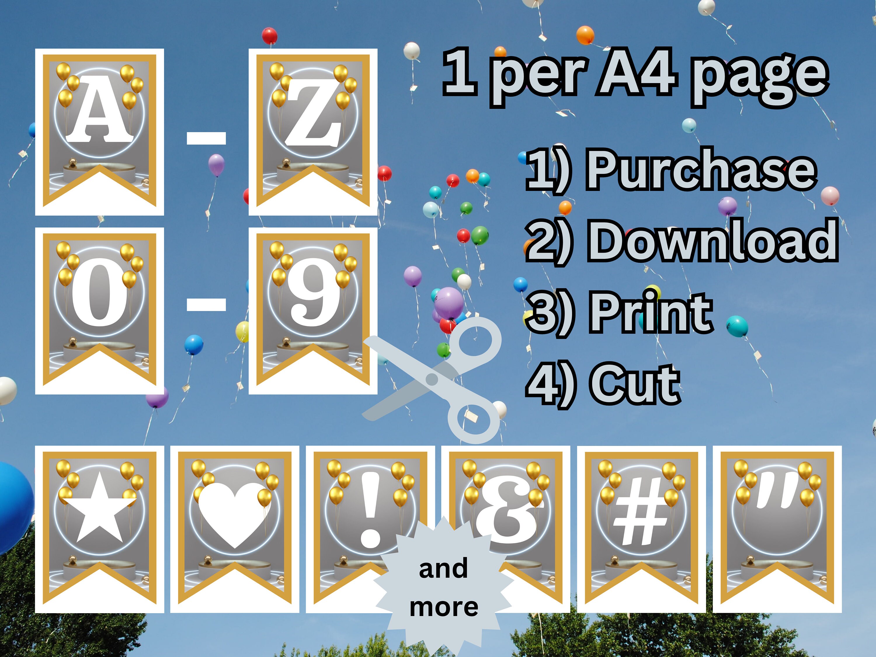 Printable Banner, Digital Downloads, Gold and Silver Printable Banner ...